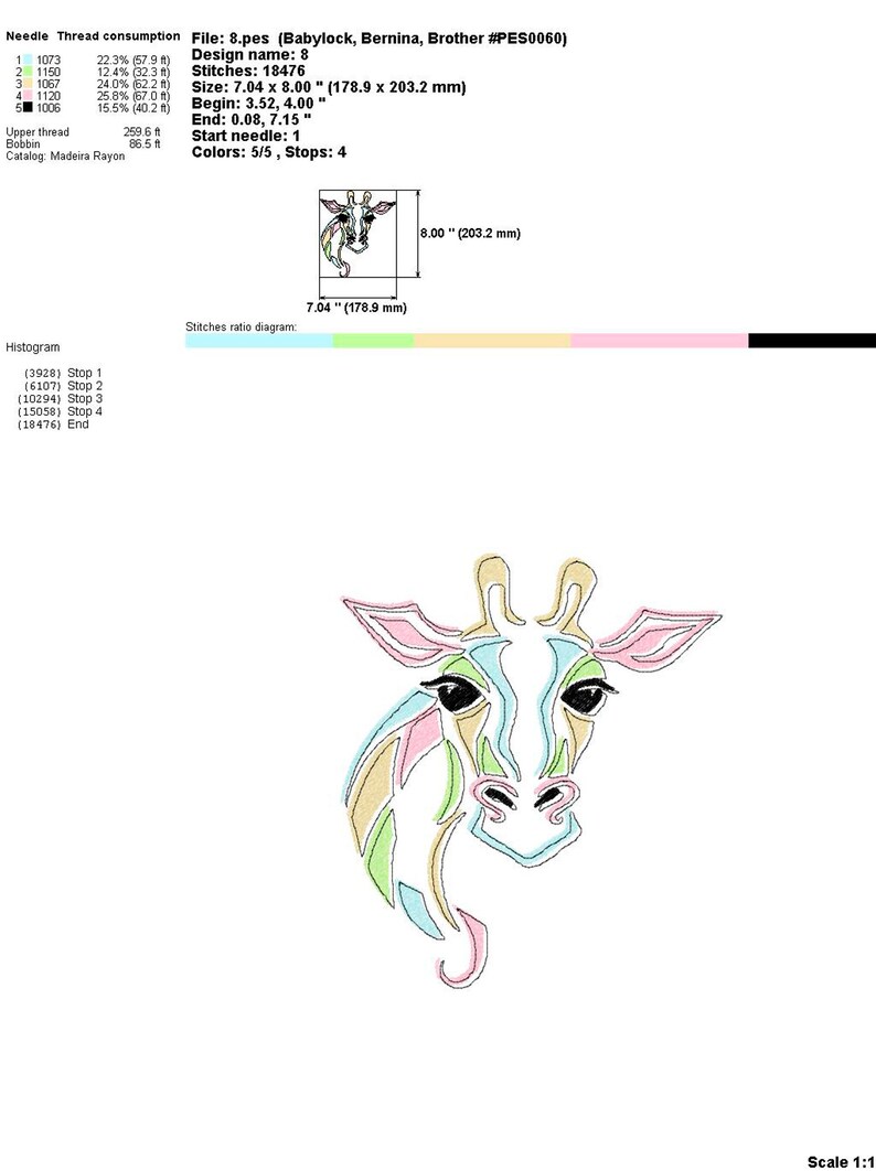 Giraffe Machine Embroidery Design. Digital Embroidery Files. | Etsy