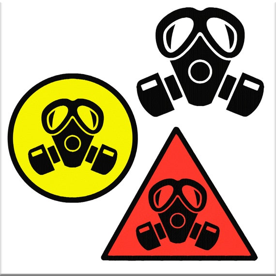 Gas mask 3 patterns embroidery biological hazard sign. | Etsy