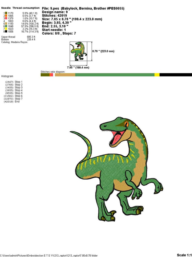 Raptor Dinosaur Machine Embroidery Design. Digital Embroidery - Etsy