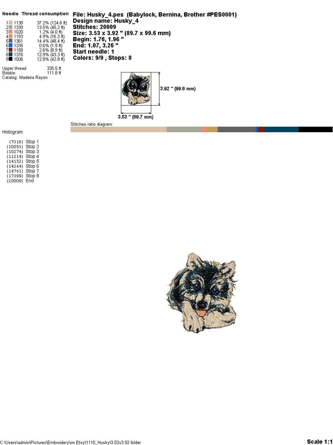 Husky Dog Embroidery Machine Design. Digital Embroidery Files Pes Vip ...