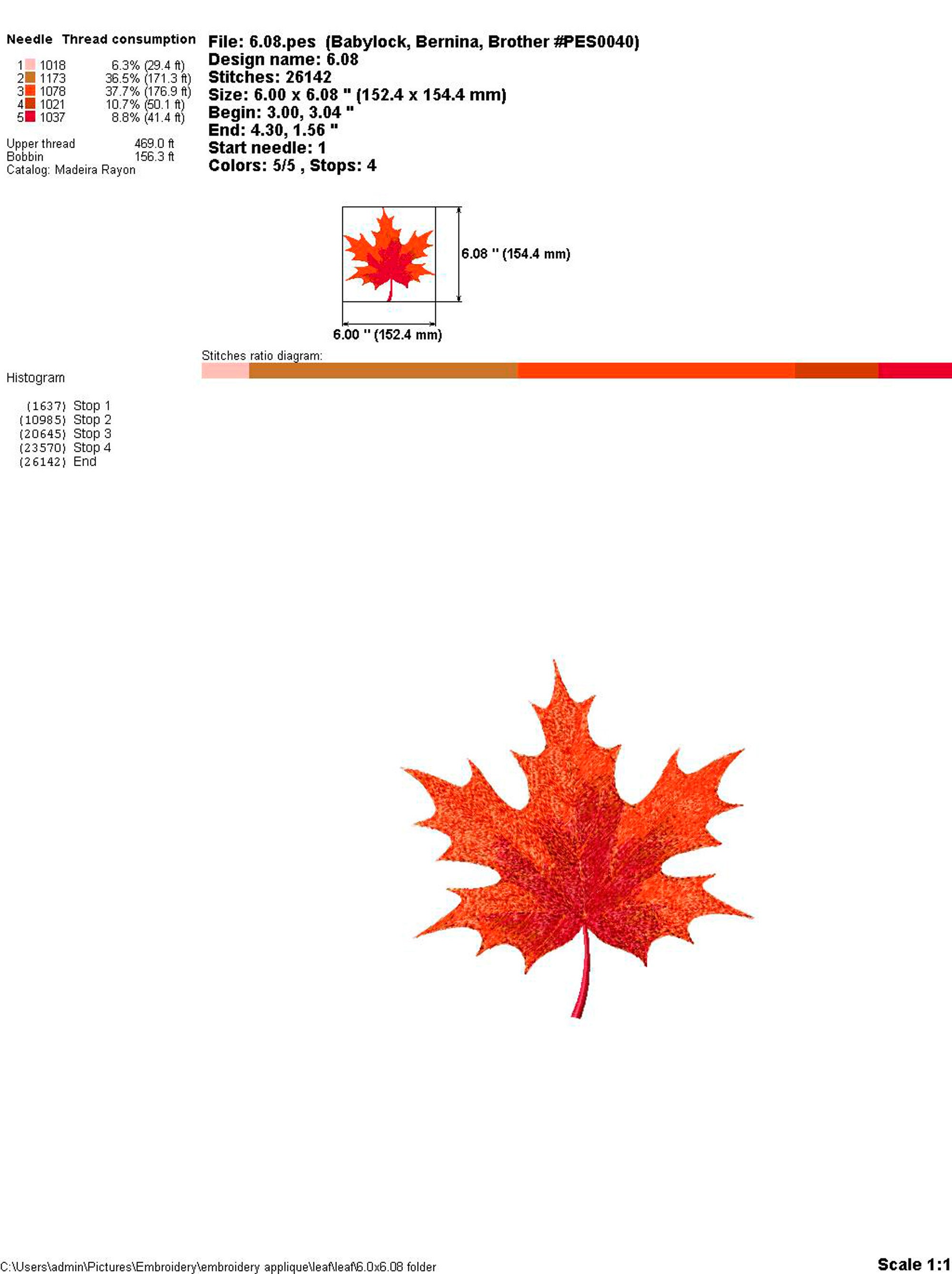 Red Maple Leaf Machine Embroidery Design. Digitized Pattern. Photo ...