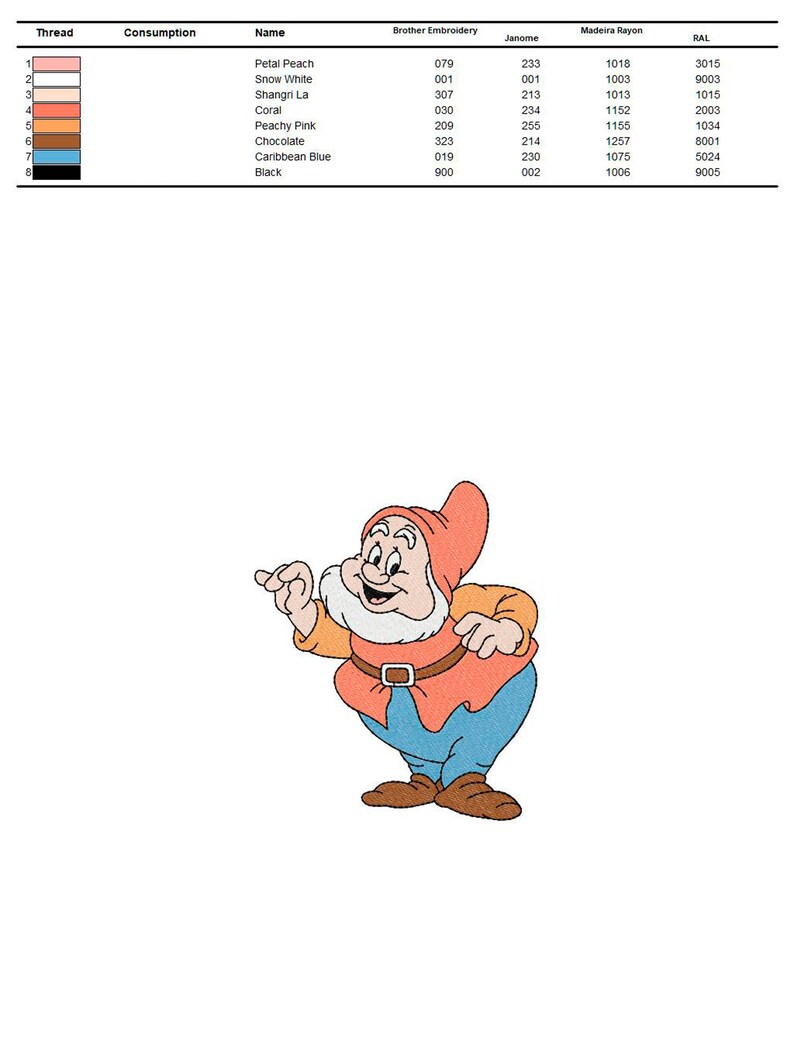 Happy Dwarf Embroidery Machine Design. Digital Embroidery Files Jef Pes ...