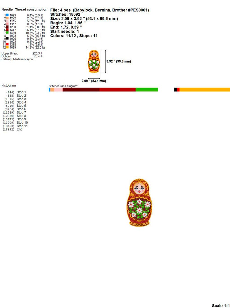 Matryoshka Embroidery Machine Design. Digitized Pattern. | Etsy
