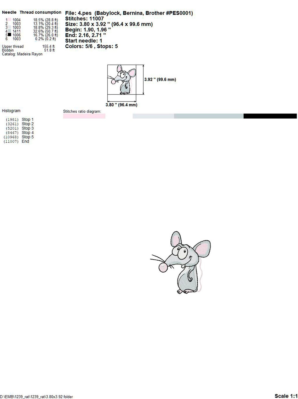 Rat Machine Embroidery Design. Digital Embroidery Files. | Etsy