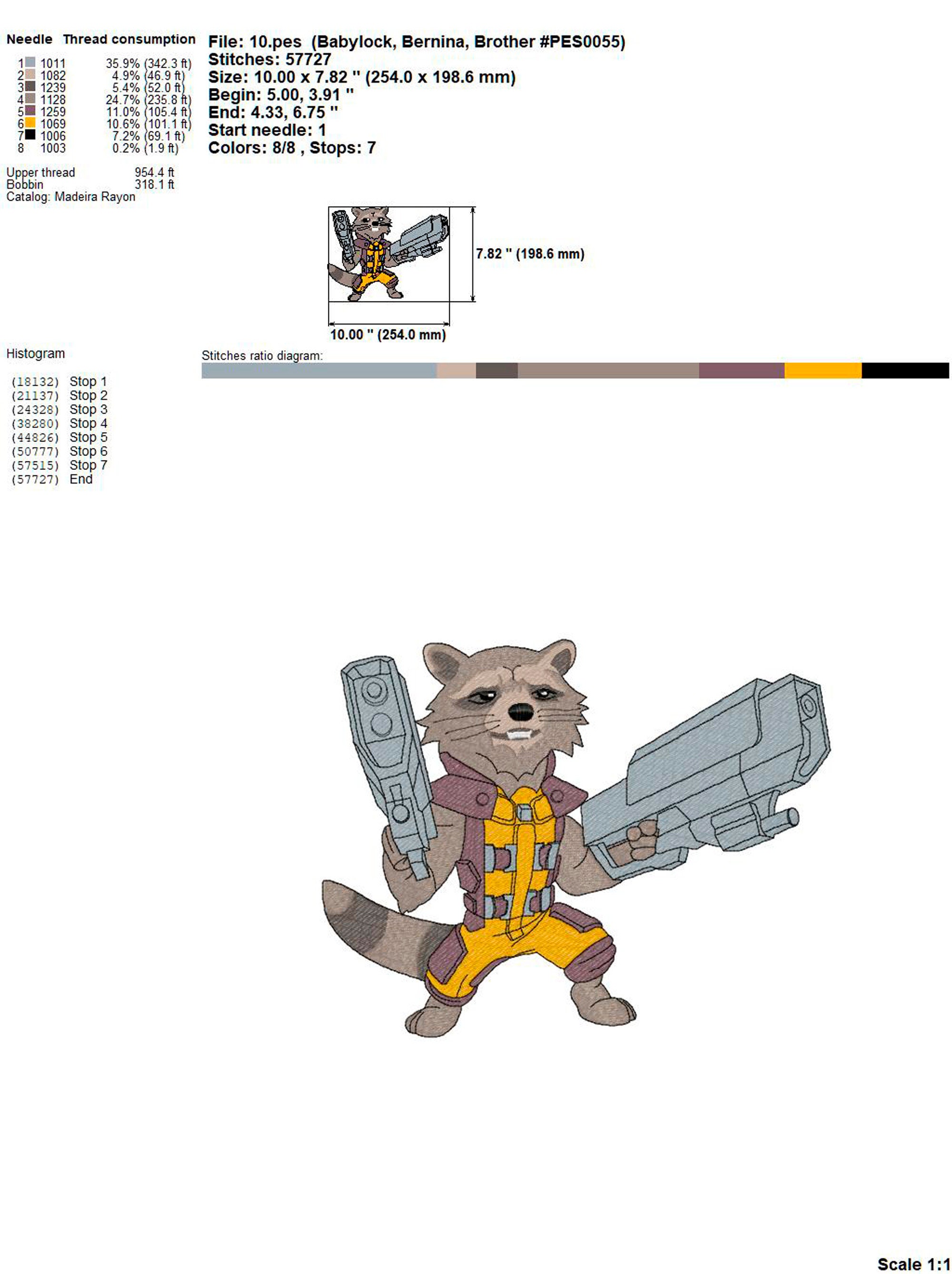 Rocky Raccoon Machine Embroidery Design. Superhero Digitized Pattern ...