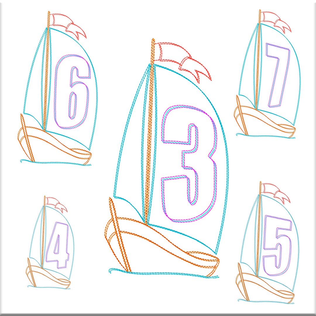 Sailing Set Numbers Machine Embroidery Design. Embroidery Files Dst Pes ...