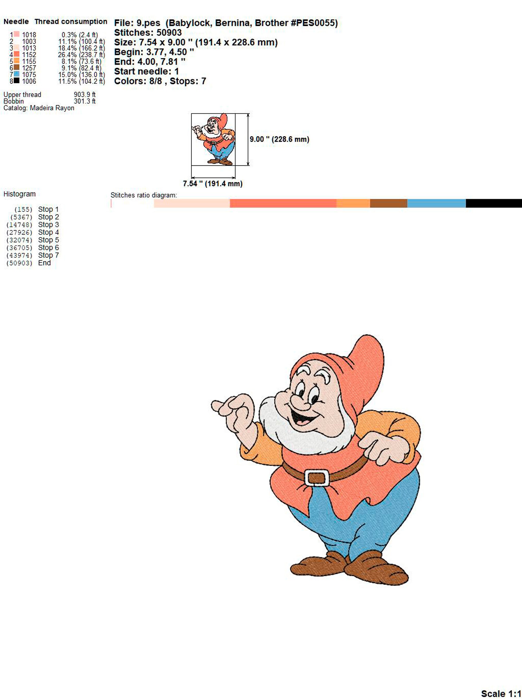 Happy Dwarf Embroidery Machine Design. Digital Embroidery Files Jef Pes ...