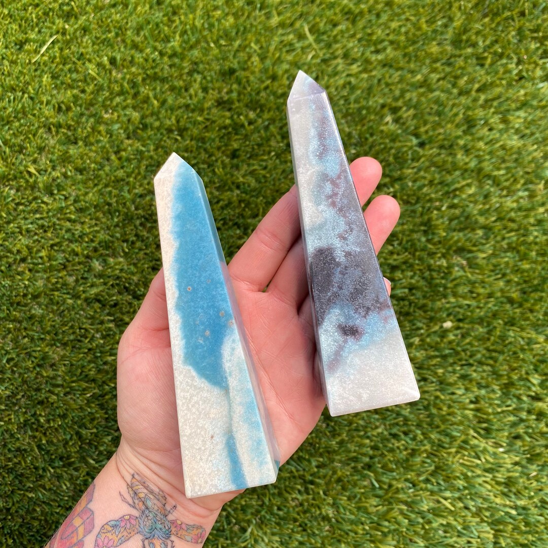 Trolleite Obelisk Point: Blue Quartz Crystal Healing Stone - Etsy