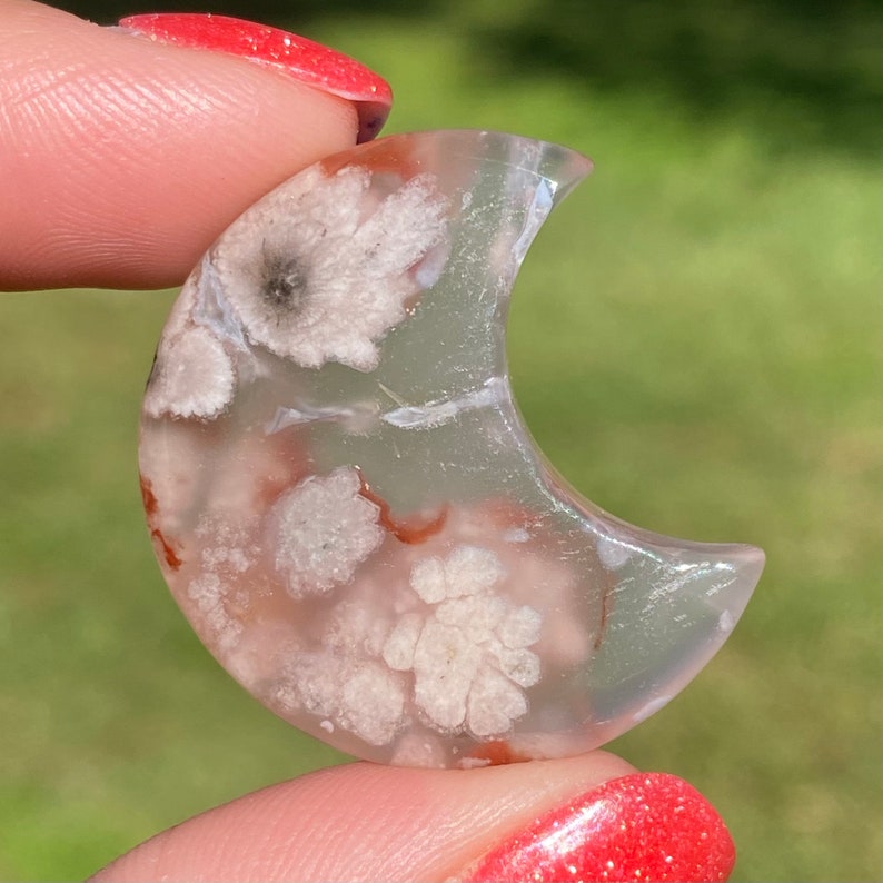 Flower Agate Moon or Star: Plume Cherry Blossom Crystal - Etsy