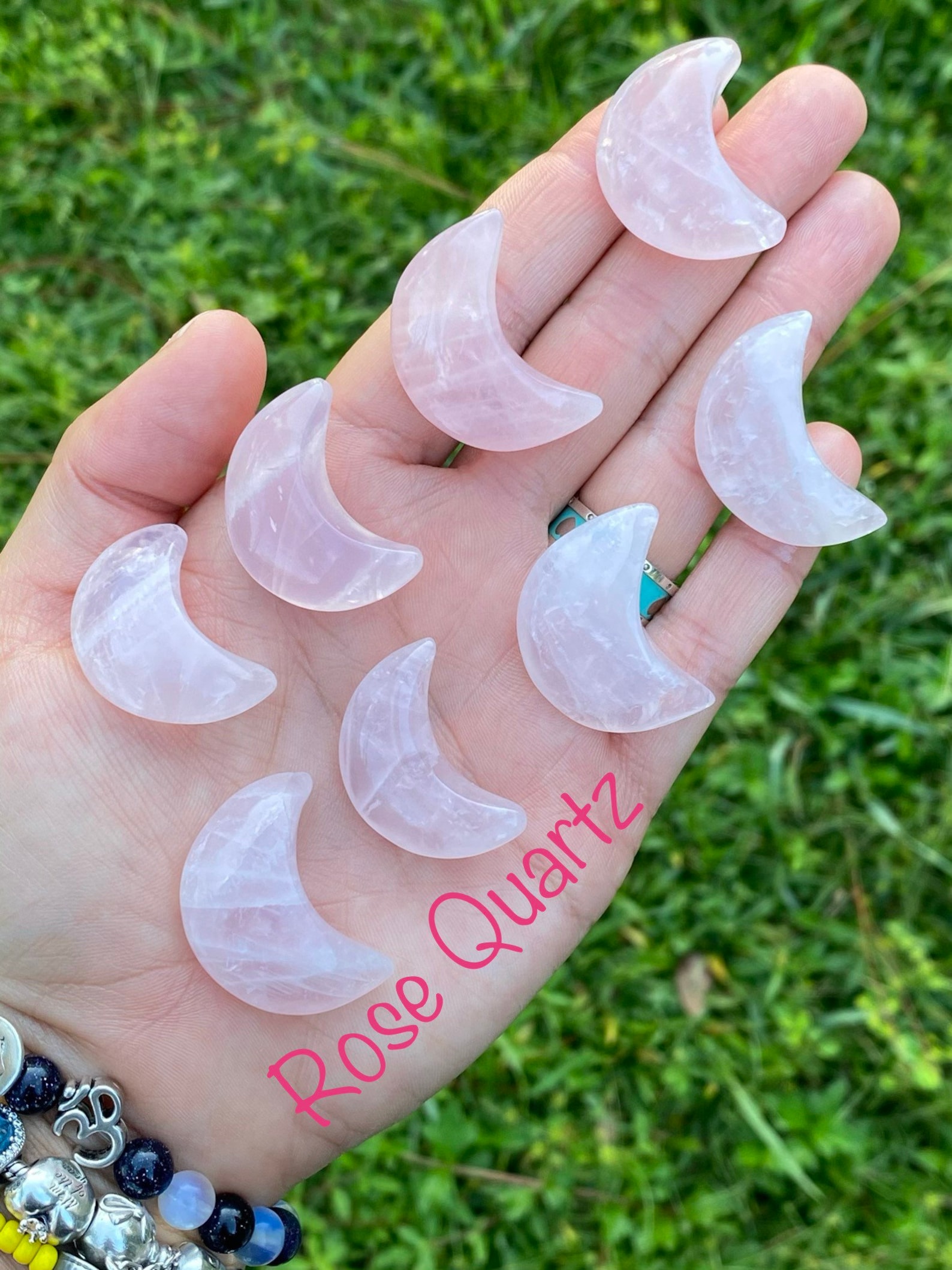 Rose Quartz Crescent Moon Rose Quartz Crystal Moon Healing | Etsy