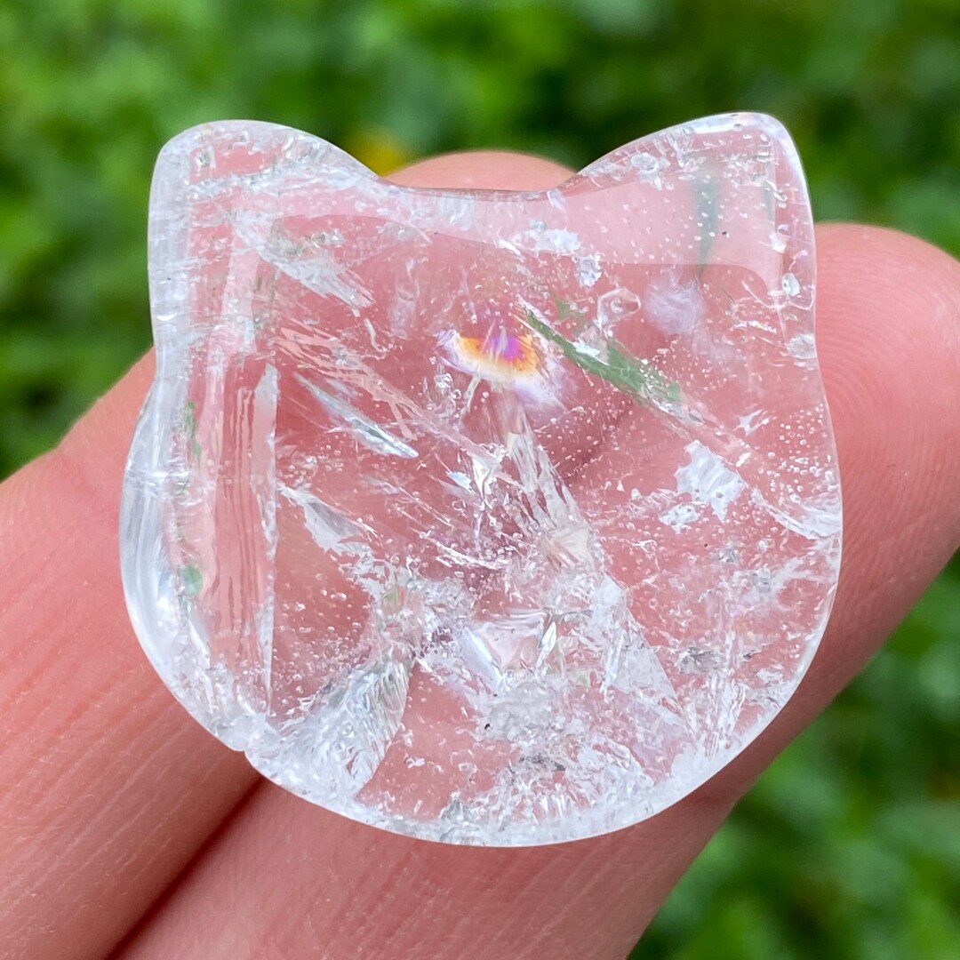 Clear Quartz Cat Head, Clear Quartz Crystal Cat, Crystal Kitty, Pocket ...