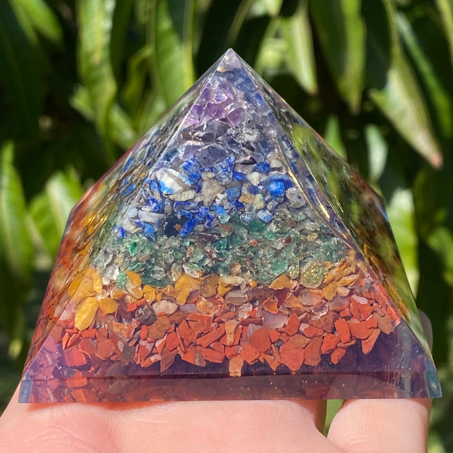Orgonite Rainbow Pyramid With Pentagram & Copper Coil Chakra - Etsy
