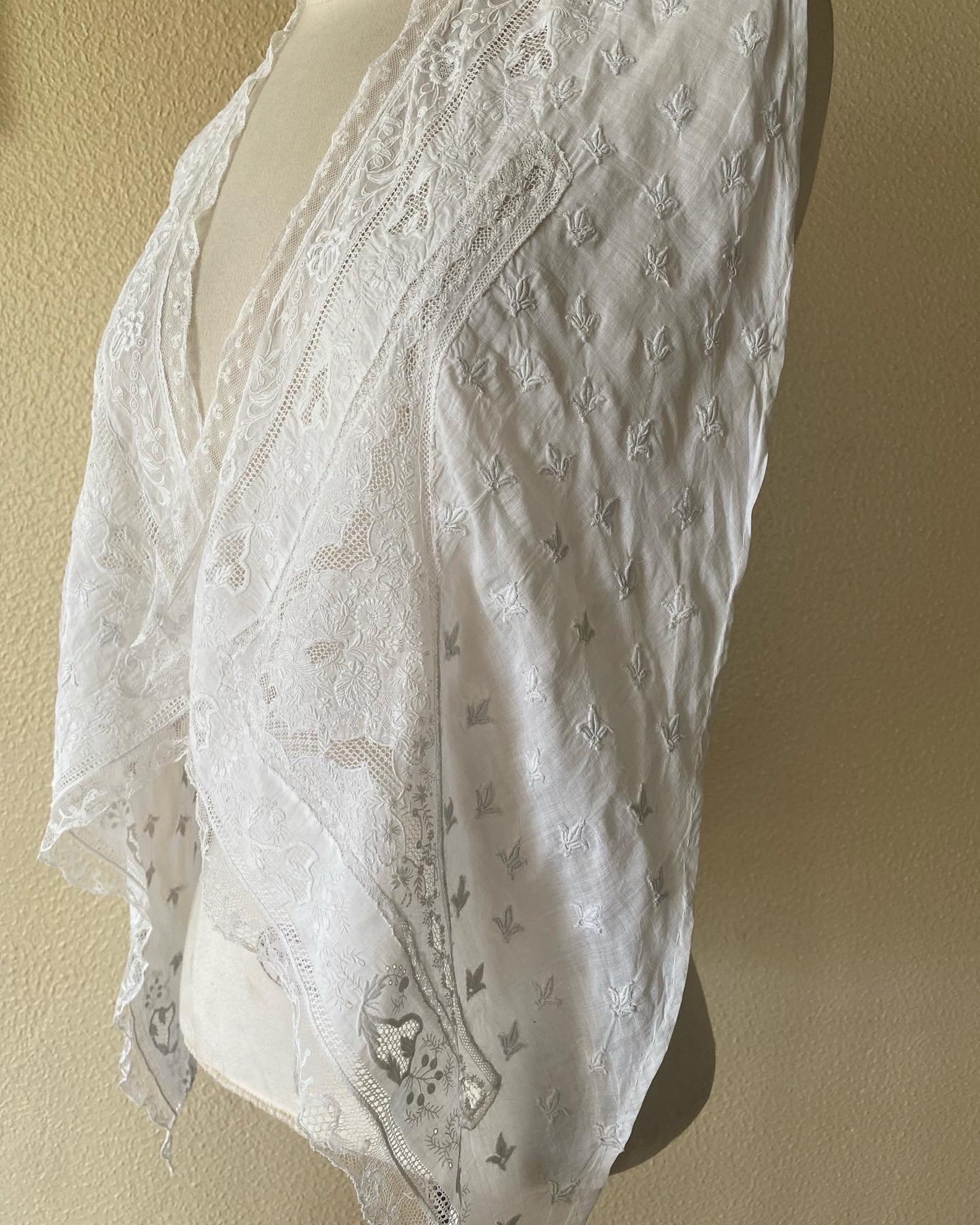 Antique 18th Century Handmade Lace Embroideries Shawl Stole Collar ...