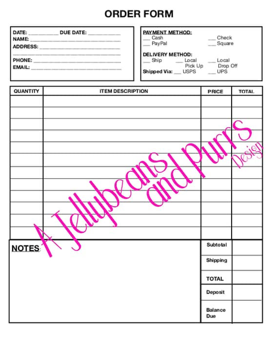 GENERAL ORDER FORM | Etsy