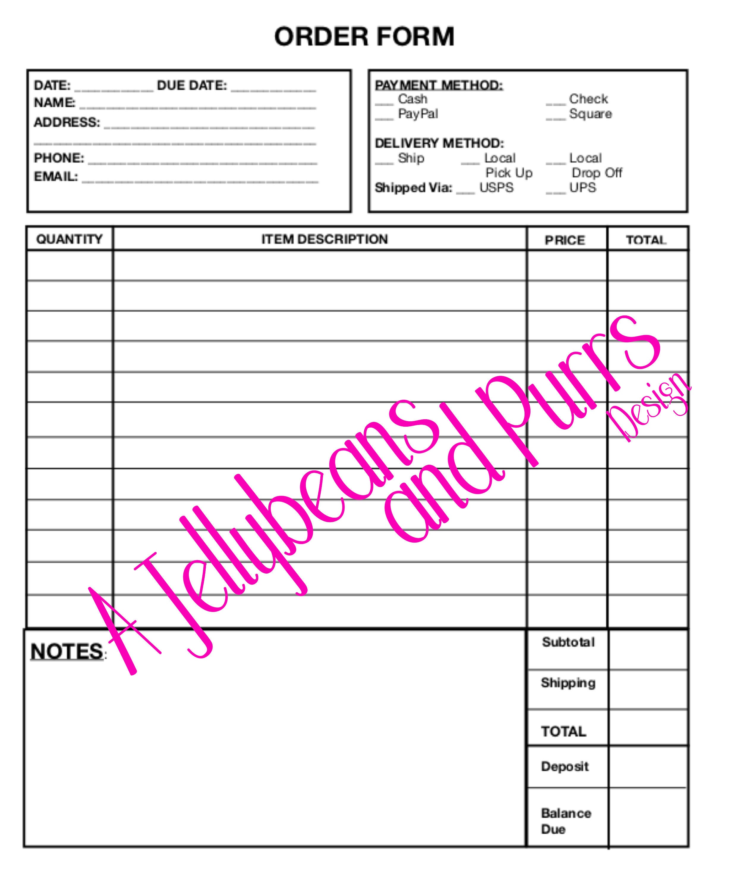 GENERAL ORDER FORM - Etsy