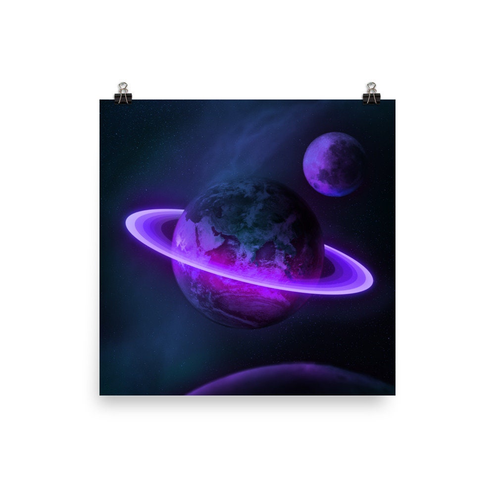 Purple Earth Full Moon Star Outer Space Nebula Glowing Orbit Effect ...