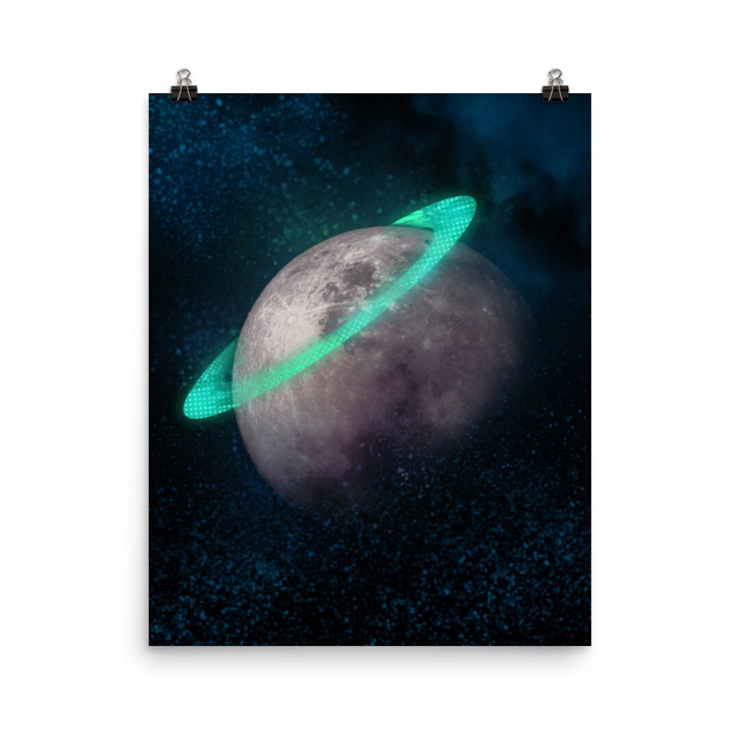 Green Lime Earth Full Moon Star Outer Space Nebula Glowing Orbit Effect ...