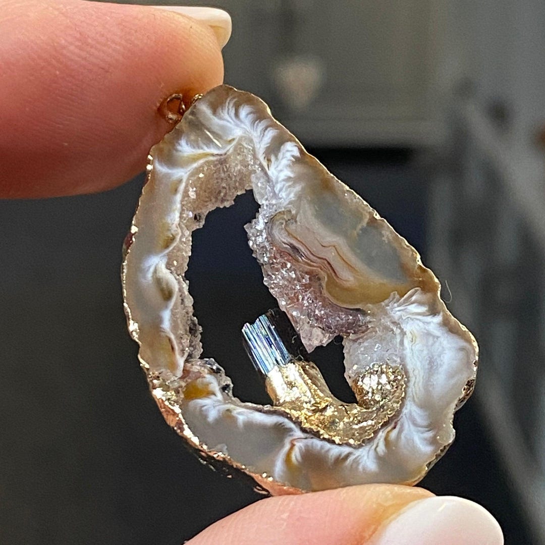Tabasco Geode Black Tourmaline Gold Gilded Pendant - Etsy