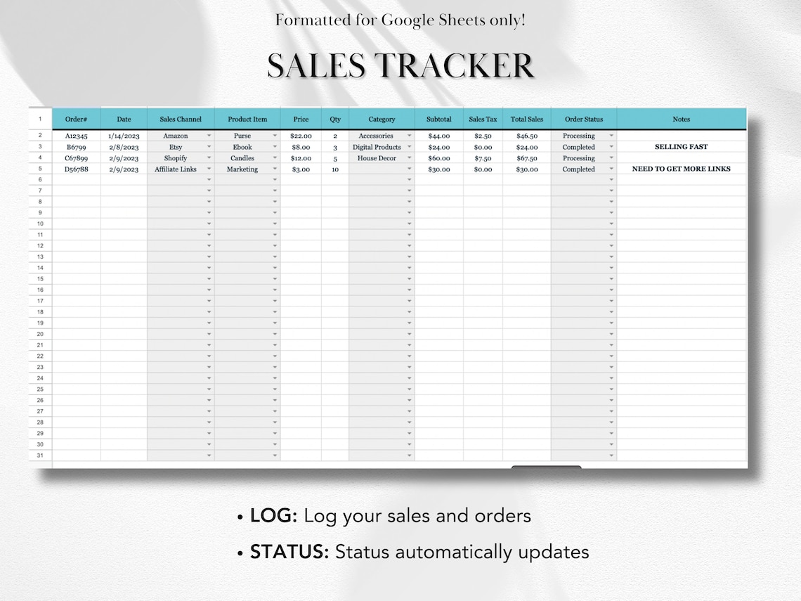 Order Management Sales Tracker Spreadsheet Google Sheets - Etsy