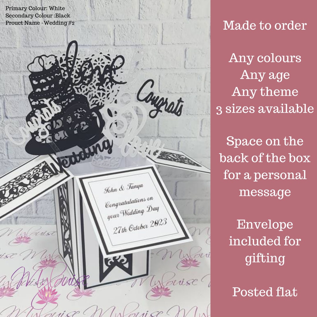 Custom Black & White Wedding Card Pop up Box Card Personalised Wedding ...