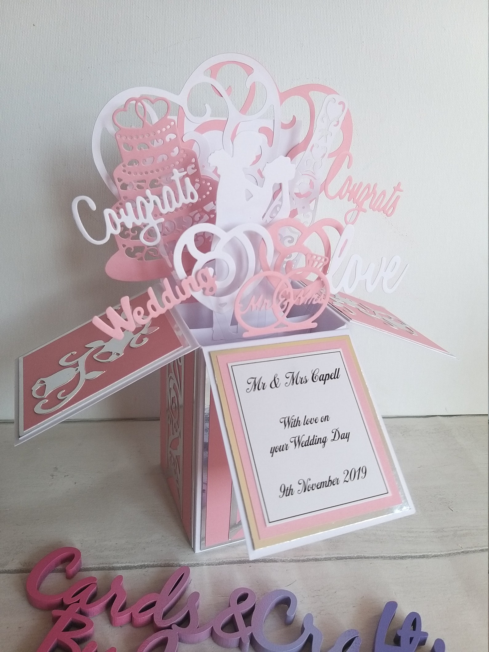 Custom Silver Wedding Card Pop up Box Card Personalised | Etsy