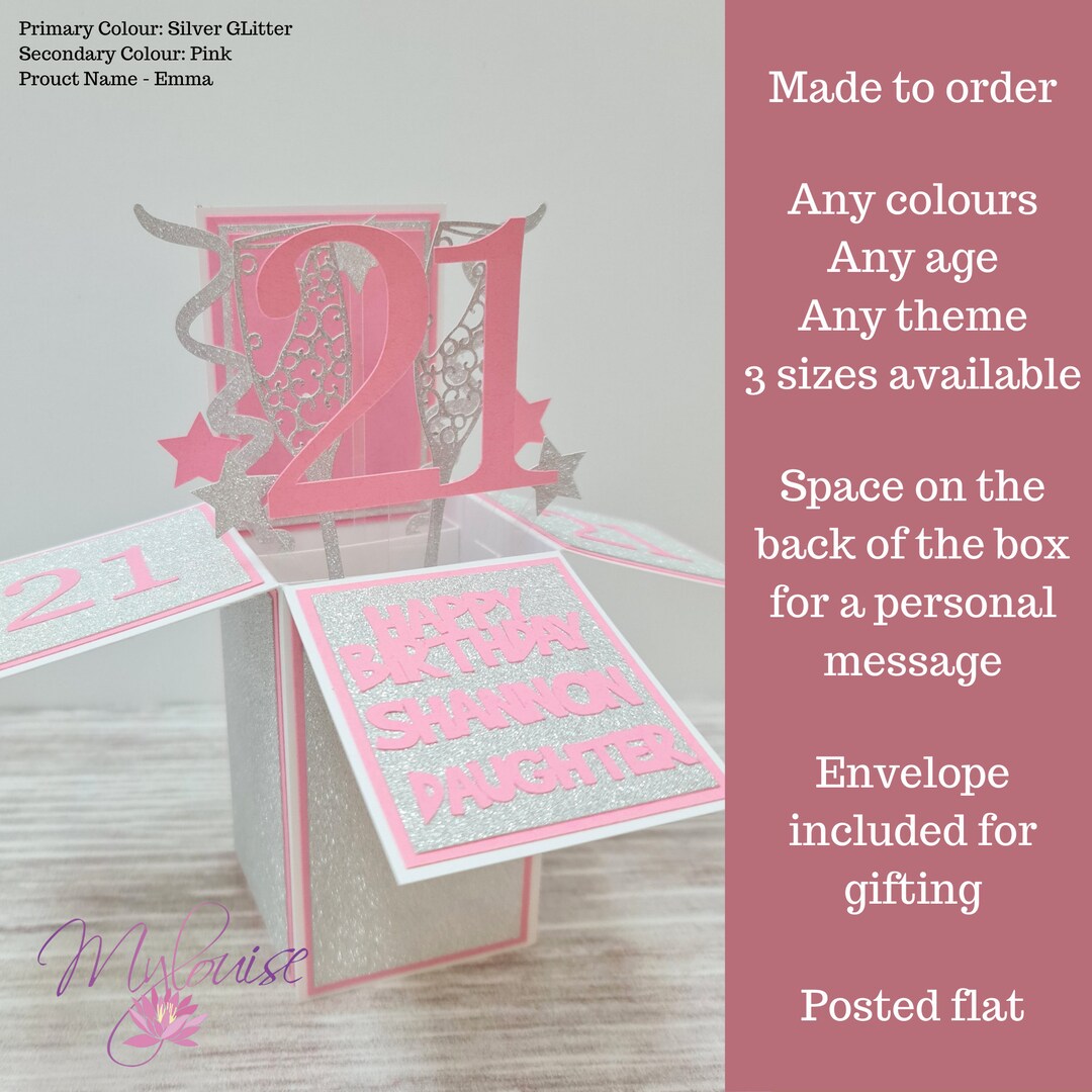 Personalised Pop up Happy 21st Birthday Card in a Box, Unique Greeting ...