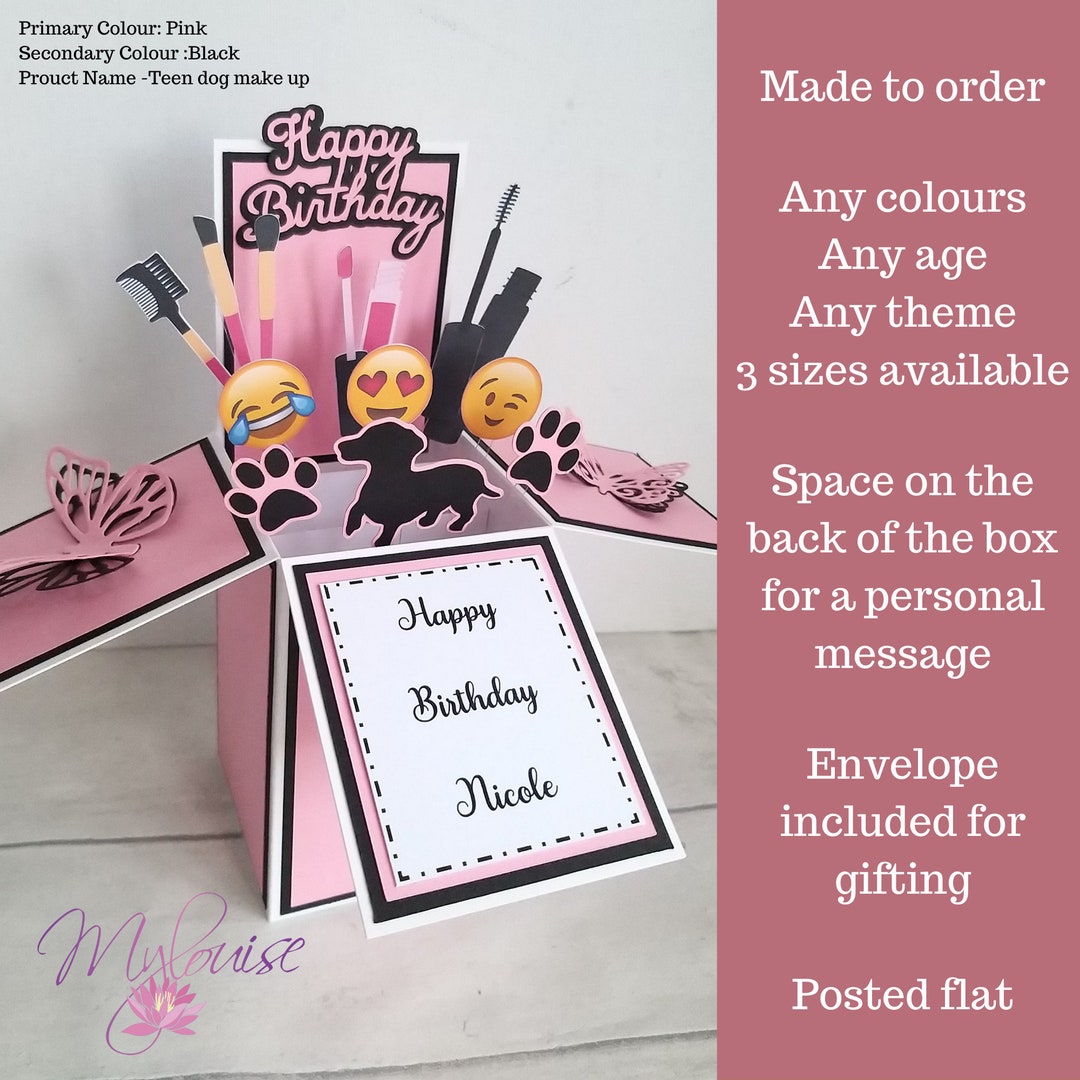 Teen Girls Makeup Birthday Card Personalised Pop up Birthday Card ...