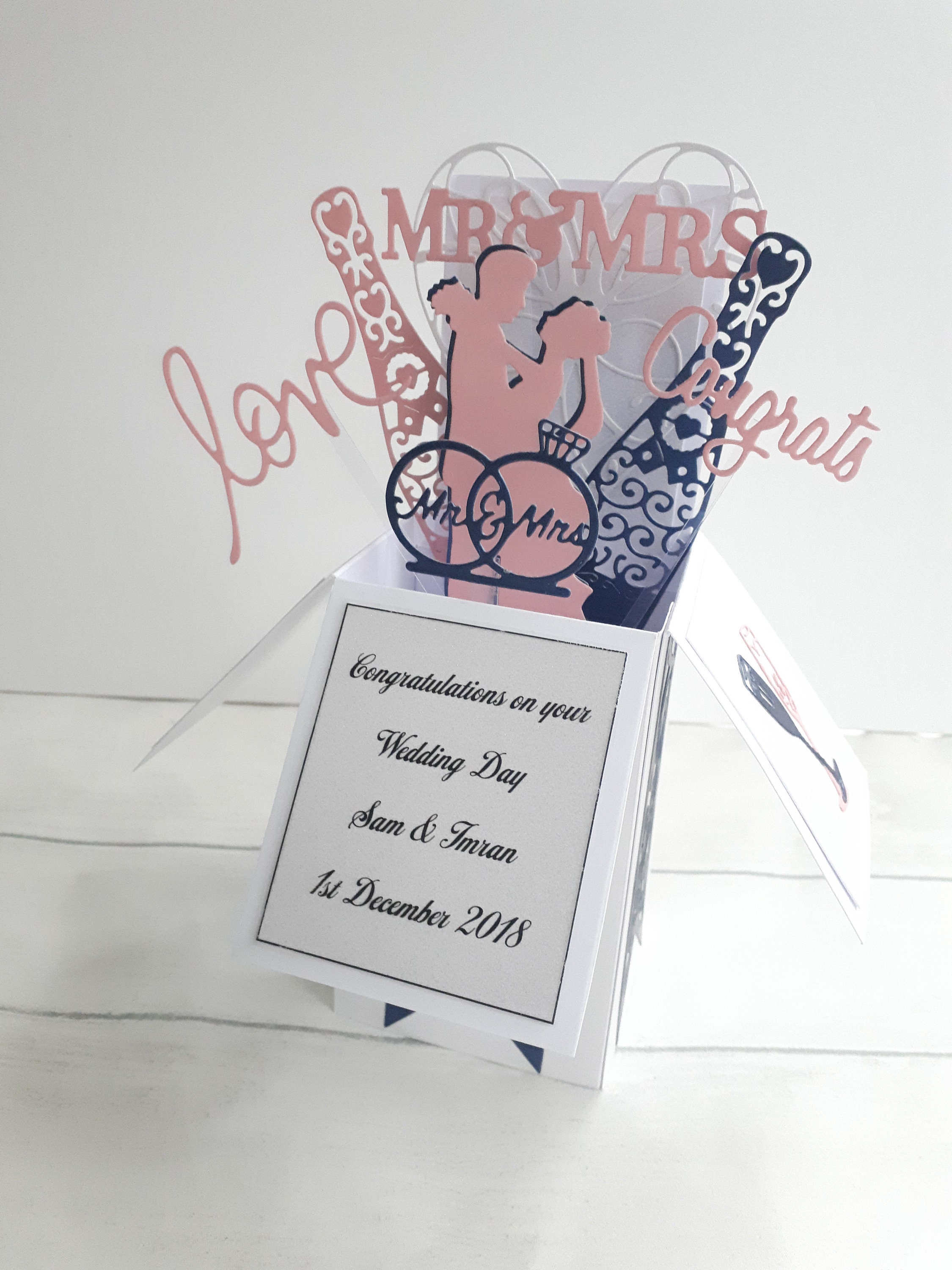 Custom Black & White Wedding Card Pop up Box Card Personalised | Etsy