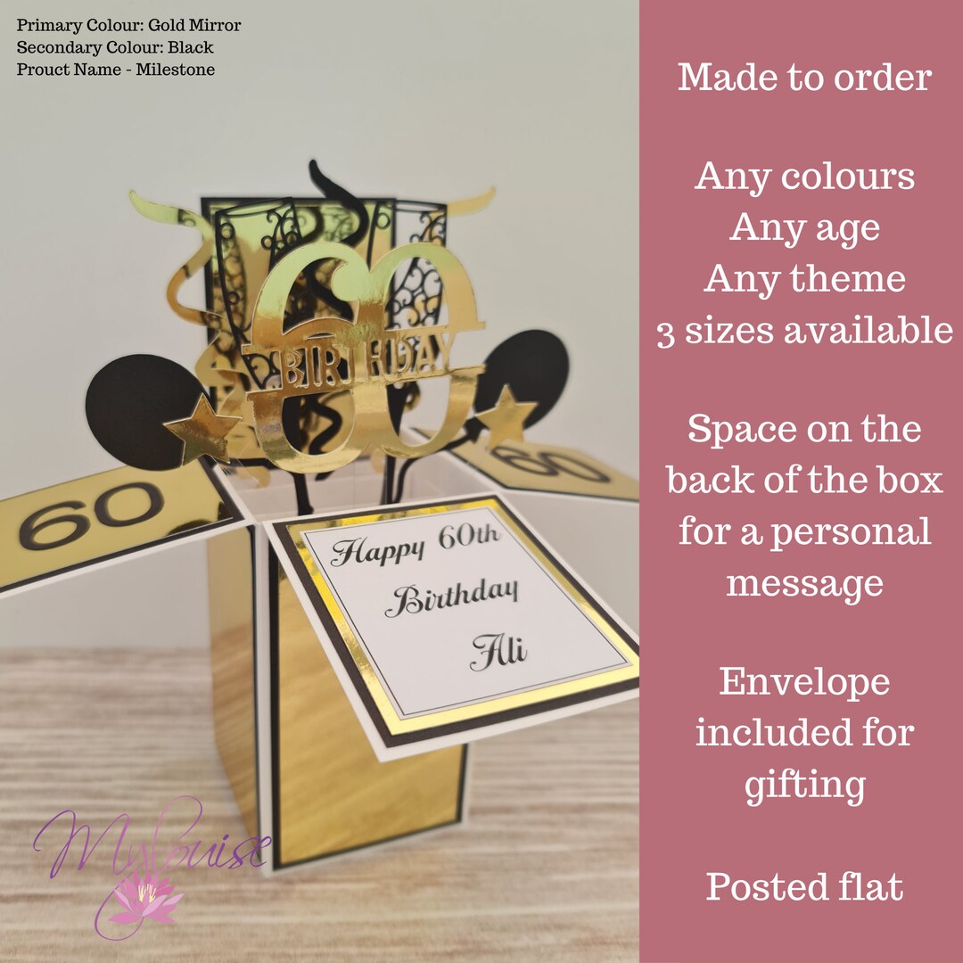 Personalised Pop up Happy 60th Birthday Card in a Box, Unique Greeting ...