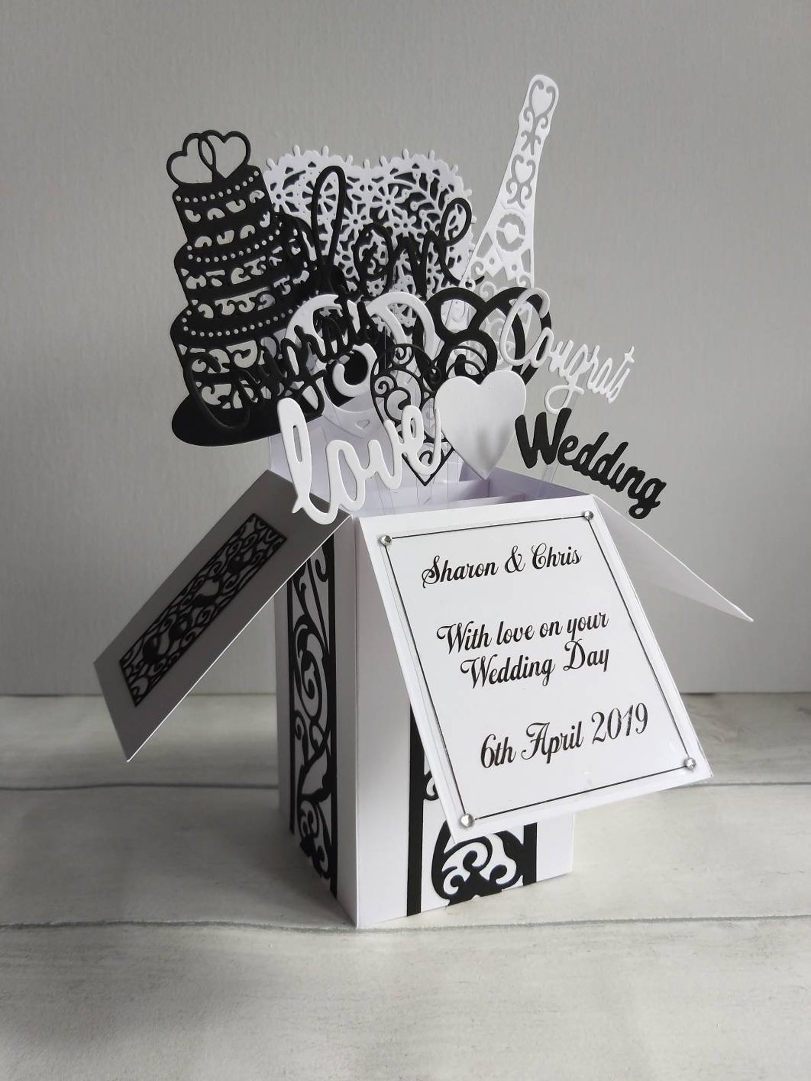 Custom Black & White Wedding Card Pop up Box Card Personalised | Etsy