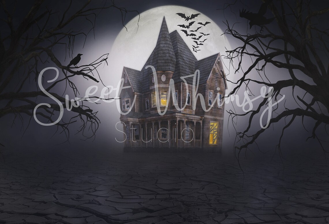 Spooky Haunted House Digital Backdrop | Halloween Photography (PSD ...