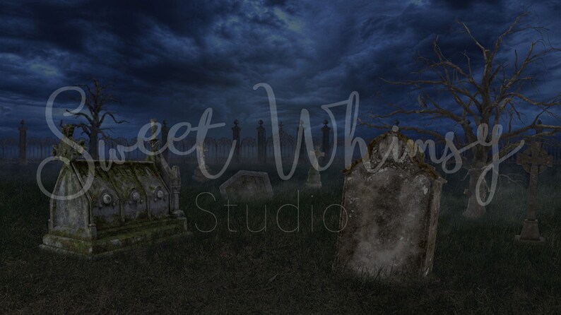 Spooky Graveyard Digital Backdrop | Halloween Cemetery Photography ...