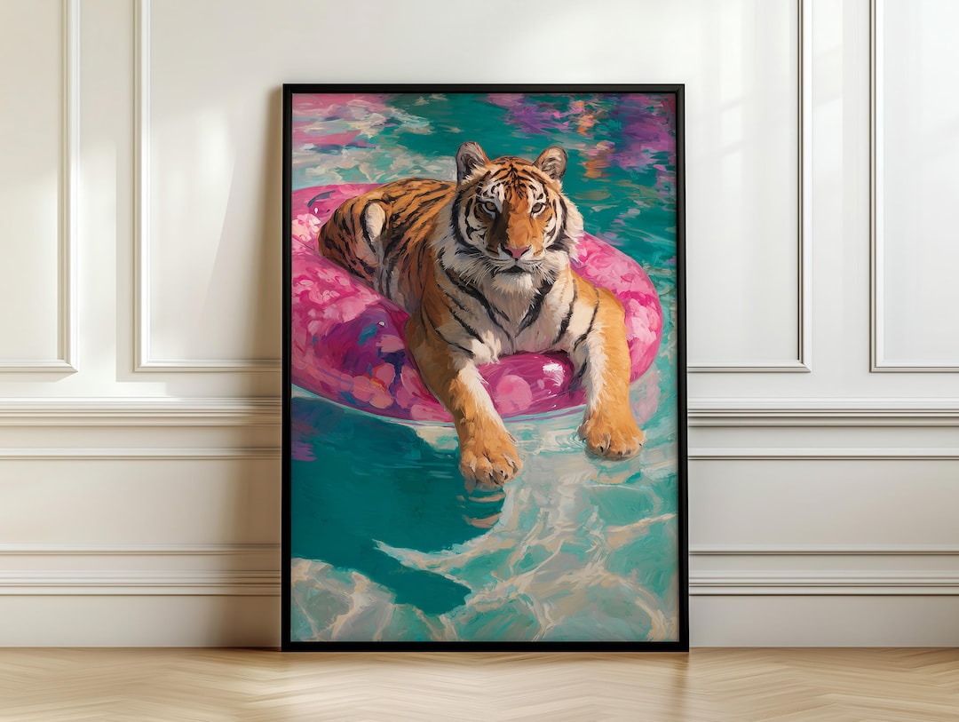Tiger Pool Float Art Print, Maximalist Jungle Decor (digital Download ...
