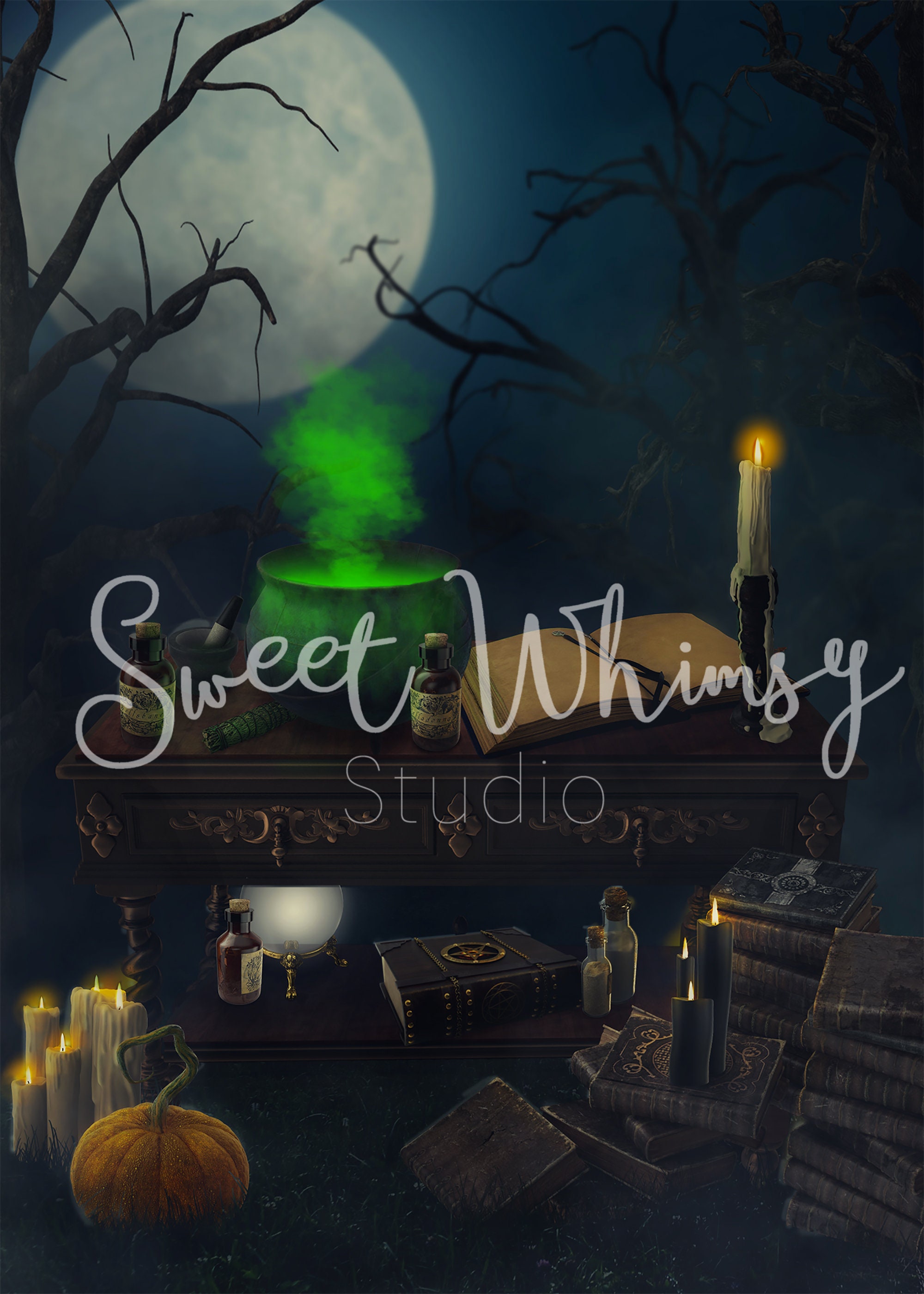 Witch Halloween Digital Backdrops | Cauldron Halloween Backdrop |spells ...