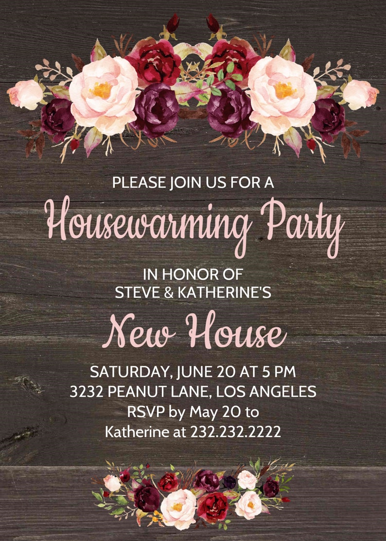 Rustic Marsala Floral Housewarming Invitation House Warming Etsy Rustic Marsala Floral Housewarming Invitation House Warming Etsy