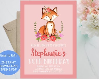 Fox Birthday Invite | Etsy