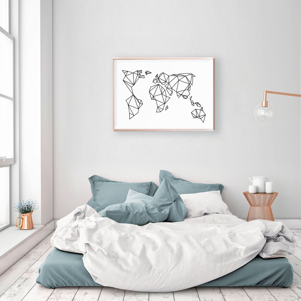 Minimal Geometric World Map Frameless Poster Illustration Art | Etsy