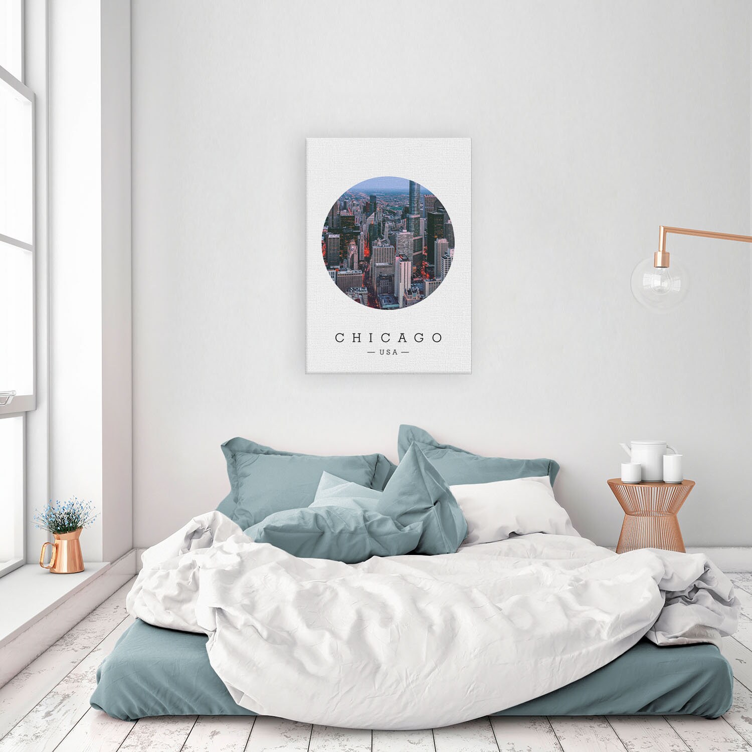 USA Chicago Landscape Map Large Canvas Illustration Art Print Stylish ...