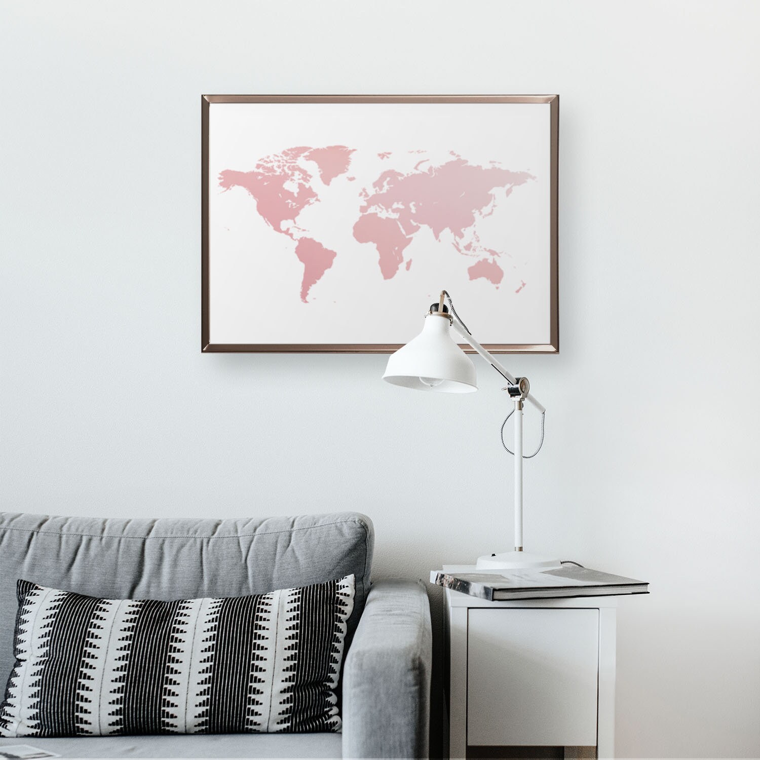 Pink Minimal World Map Frameless Poster Illustration Art Print Stylish ...