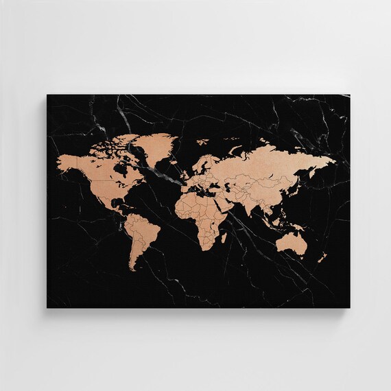 Black Marble World Map Large Canvas Illustration Art Print | Etsy