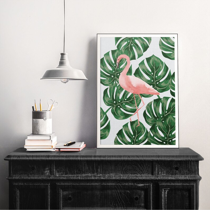 Tropical Flamingo Leaves Frameless Poster Nature Art Print - Etsy