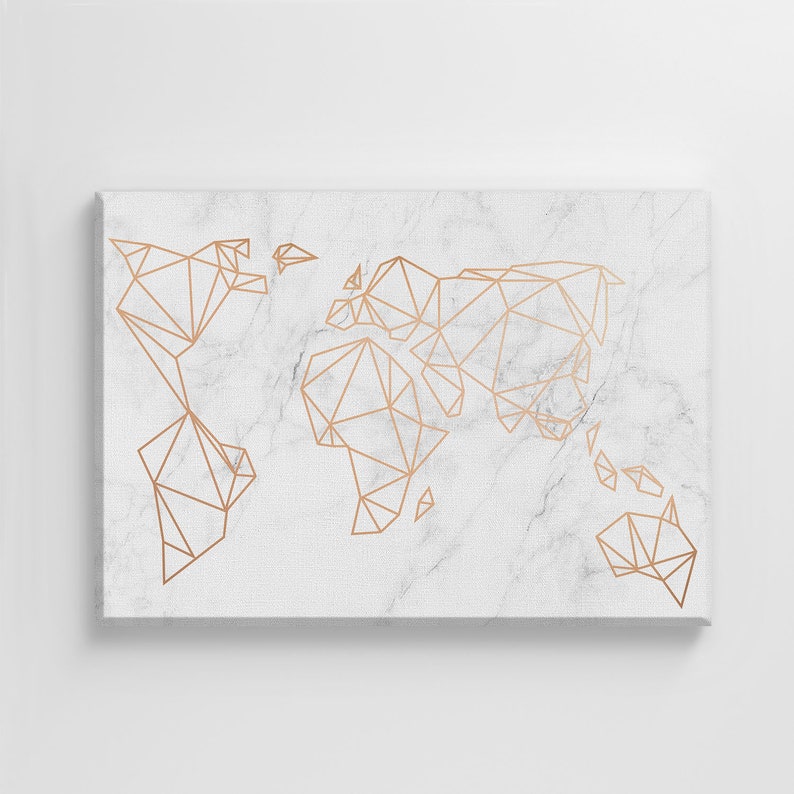Marble Geometric World Map Large Canvas Illustration Art Print Stylish ...