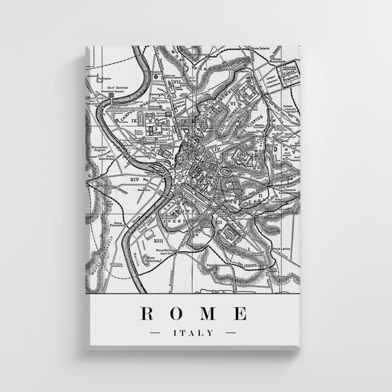 Italy Rome City Map Plan Large Canvas Illustration Art Print | Etsy