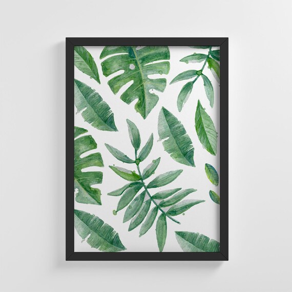 Watercolor Green Tropic Leaf Frameless Poster Nature Art Print | Etsy