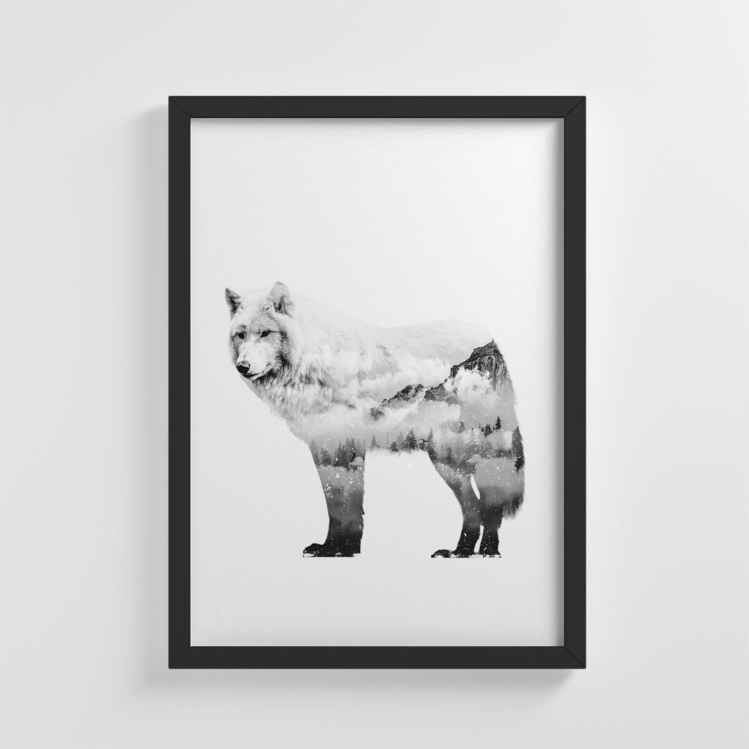 Wild White Wolf Silhouette Nature Animal Print Frameless Poster ...