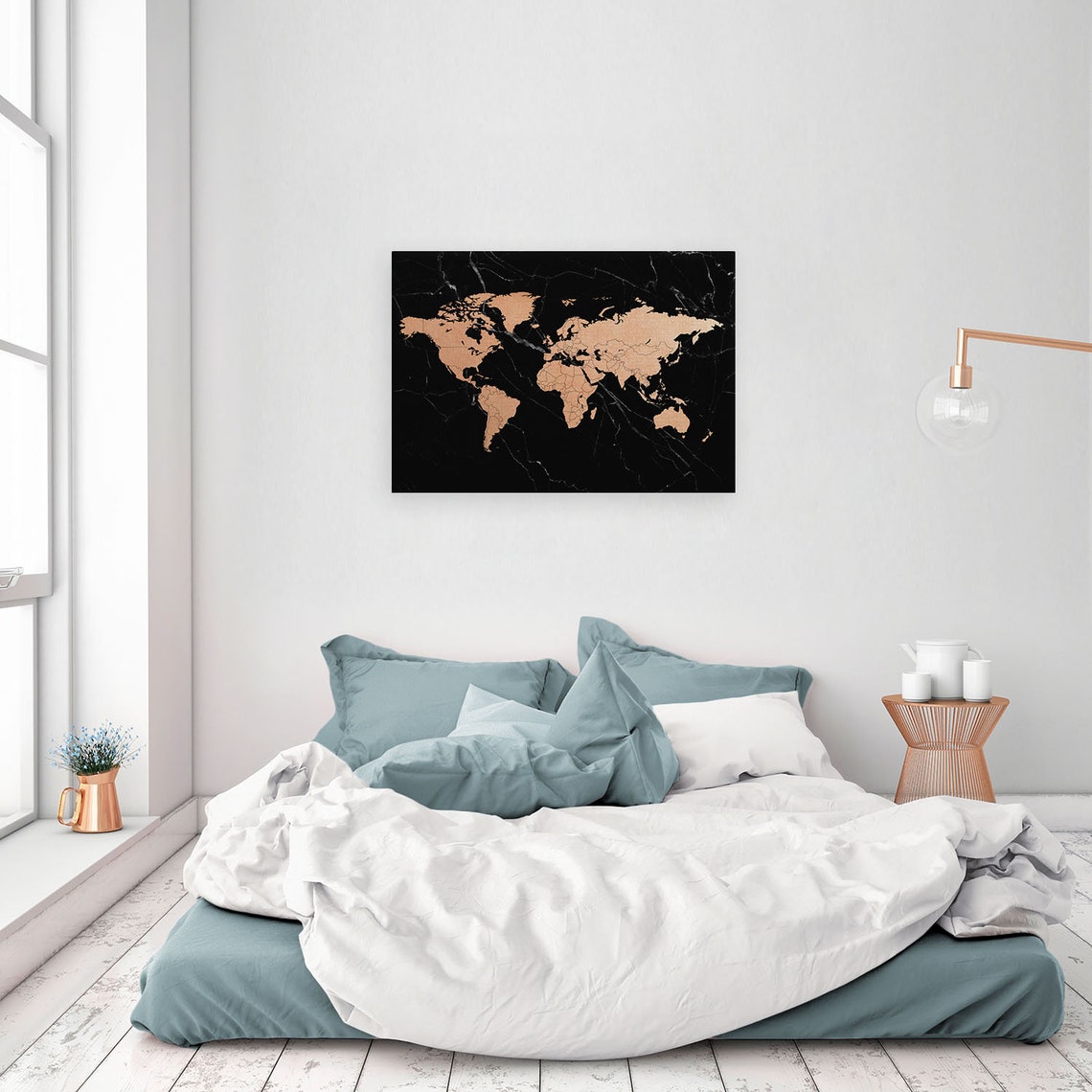 Black Marble World Map Large Canvas Illustration Art Print Stylish Home ...