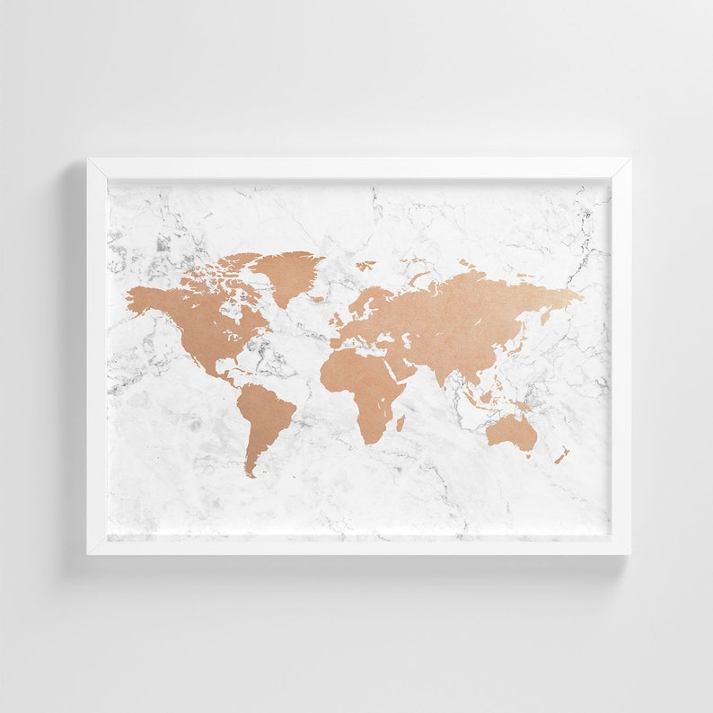 White Marble World Map Frameless Poster Illustration Art Print - Etsy UK