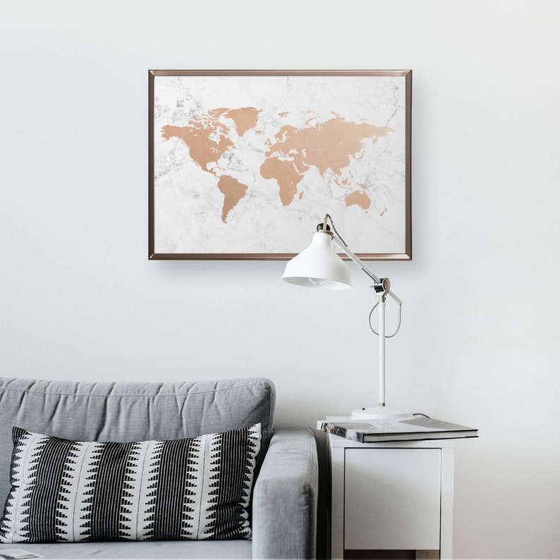 White Marble World Map Frameless Poster Illustration Art Print - Etsy UK