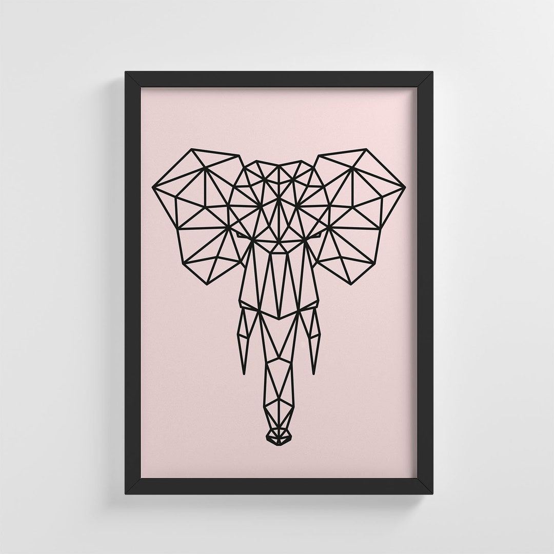 Geometric Elephant Head Watercolor Animal Print Frameless Poster ...