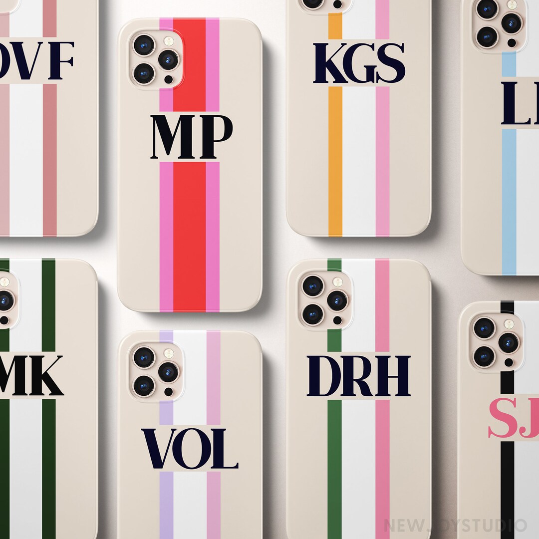 Preppy Stripe Monogram iPhone Case, Personalised iPhone 16 Pro, Custom ...